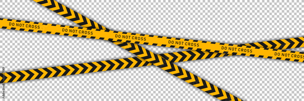 Yellow barricade tape with black diagonal stripes and text "DO NOT ...