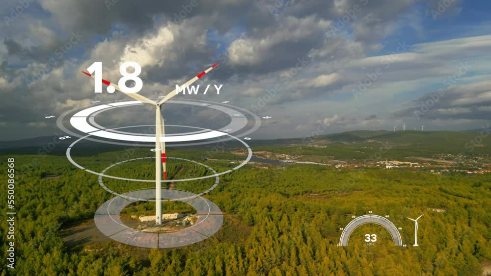 Vídeo do Stock: Air visualization with wind turbine, hud digital motion ...