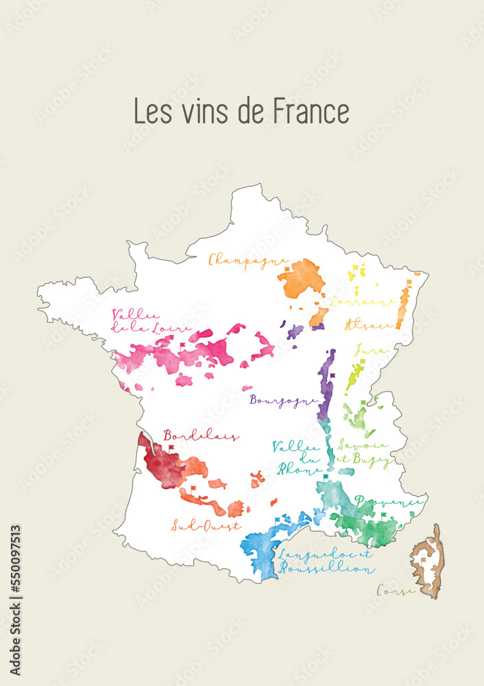 Wine map of France in french language Les vins de France. France wine ...