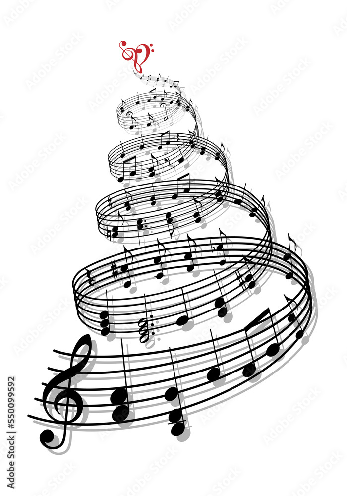 Music Christmas tree with musical notes, design for Christmas cards ...