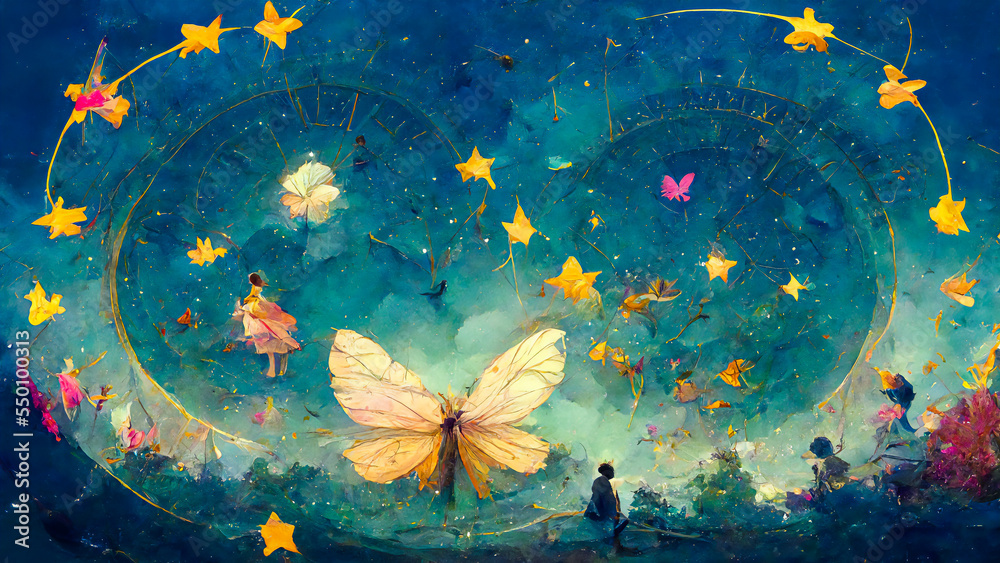 Astrological circular zodiac in the magical sky of a fairy tale, with ...