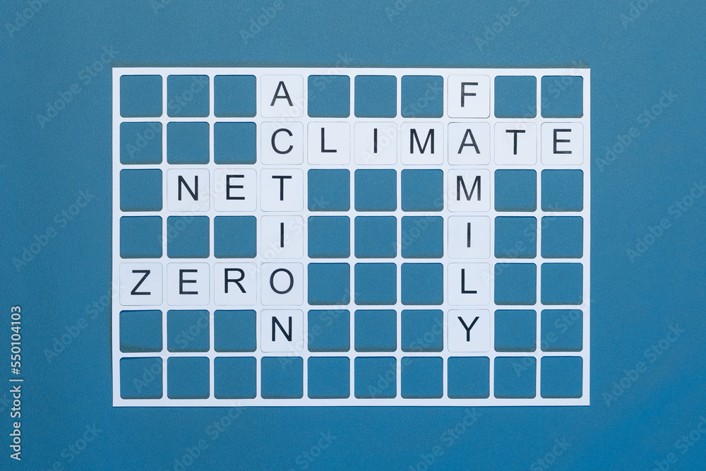 Mots croisés avec les mots Action, Climat, Net, Zéro, Famille. Concept ...
