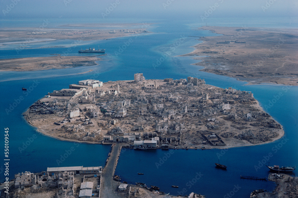 Aerial of the ancient and now abandoned port of Suakin on a coral ...
