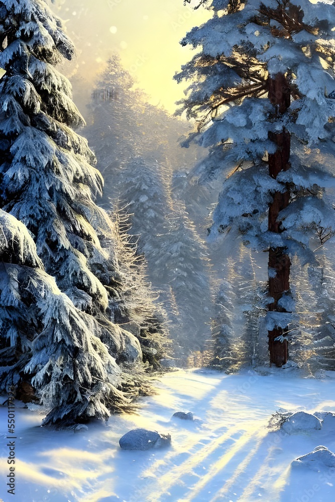 The forest winter landscape is a beautiful sight. The snow is freshly ...