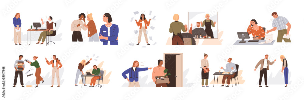 Rudeness in business team vector set. Stressful office environments ...