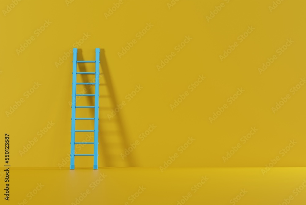 Ladder by the wall. Business concept, climbing to the top and achieving ...