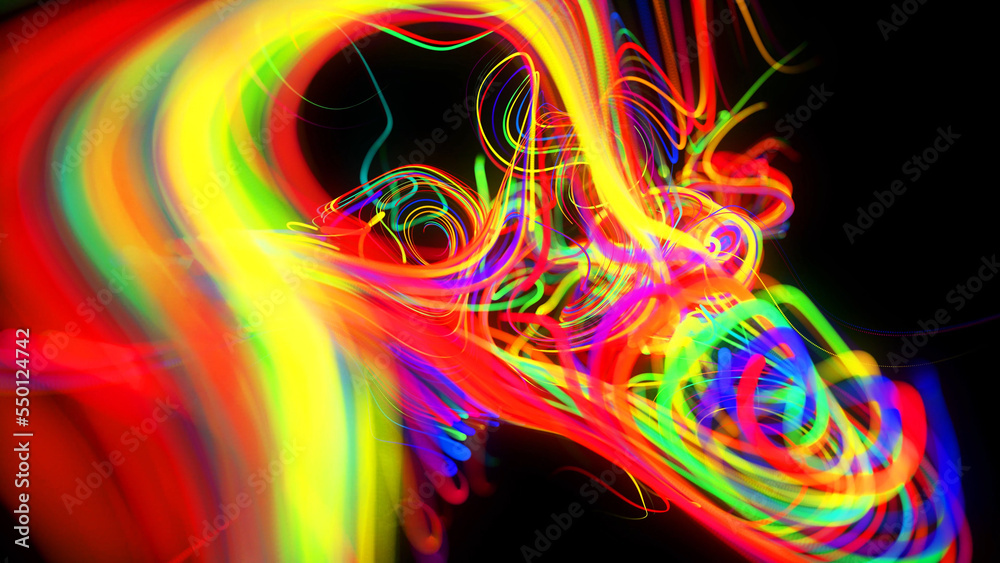 3d render. Abstract background flow of glow lines. Llights particles ...