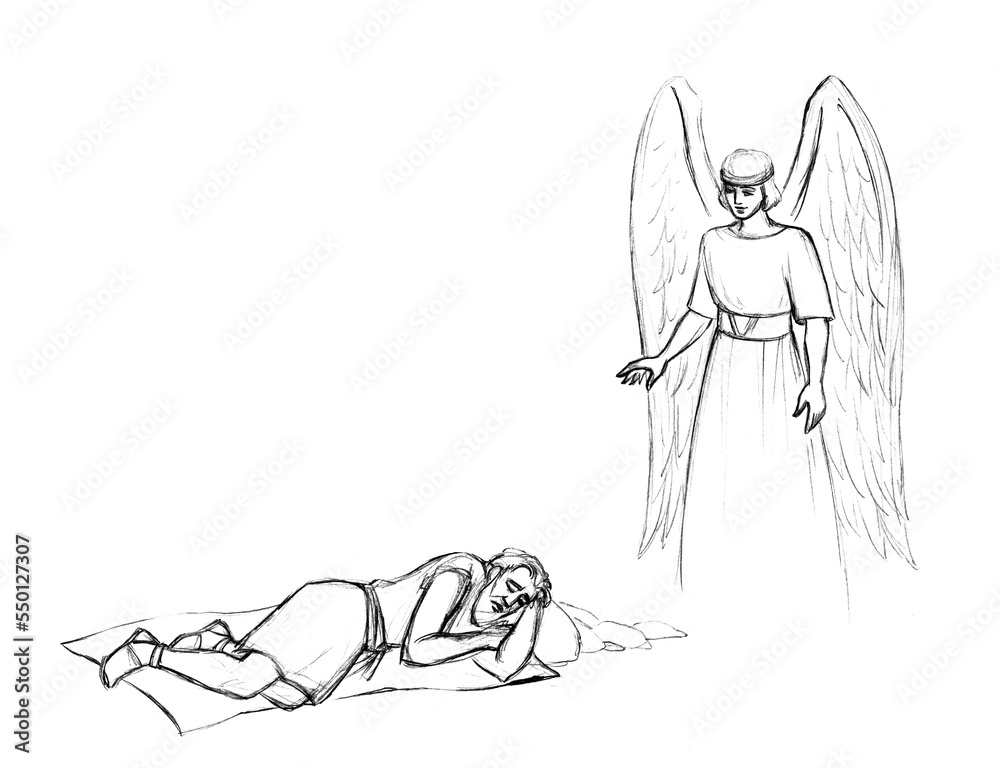 An angel appeared to the prophet. Pencil drawing Stock Illustration ...