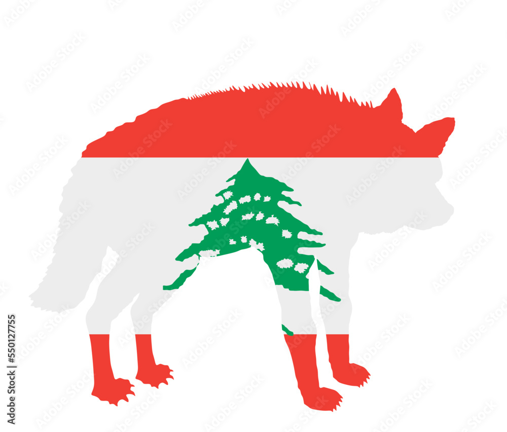 Lebanon flag over striped hyena vector silhouette illustration isolated ...