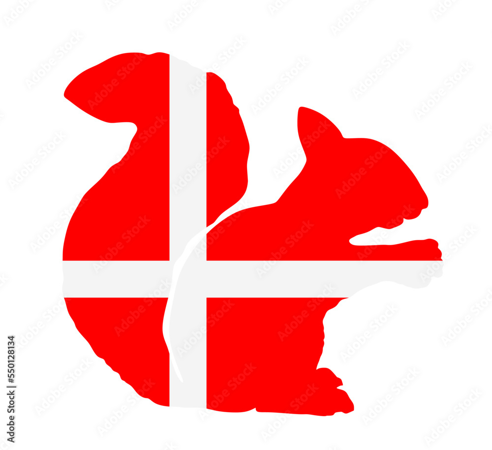 Vecteur Stock Denmark vector flag over squirrel silhouette illustration ...