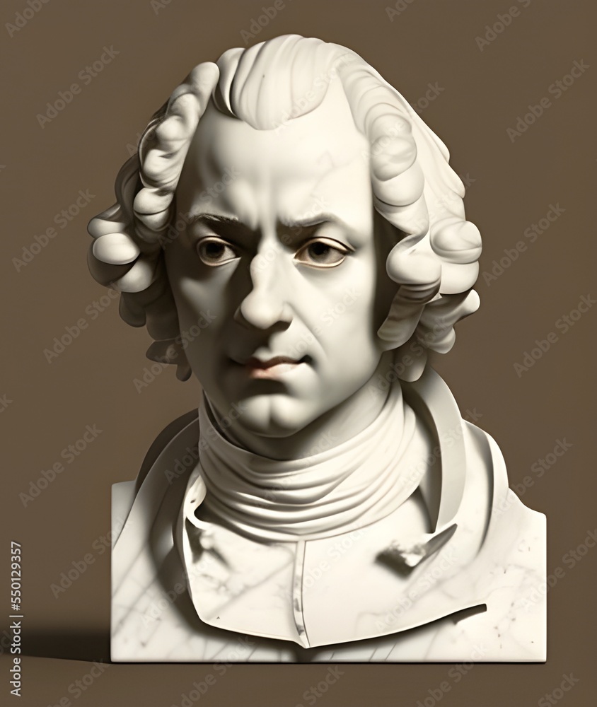 3D illustration marble bust of the classical musician Wolfgang Amadeus ...