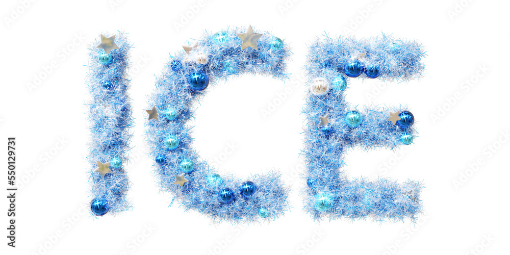 Beautiful icy christmas wreath in the shape of text ICE with shiny ...