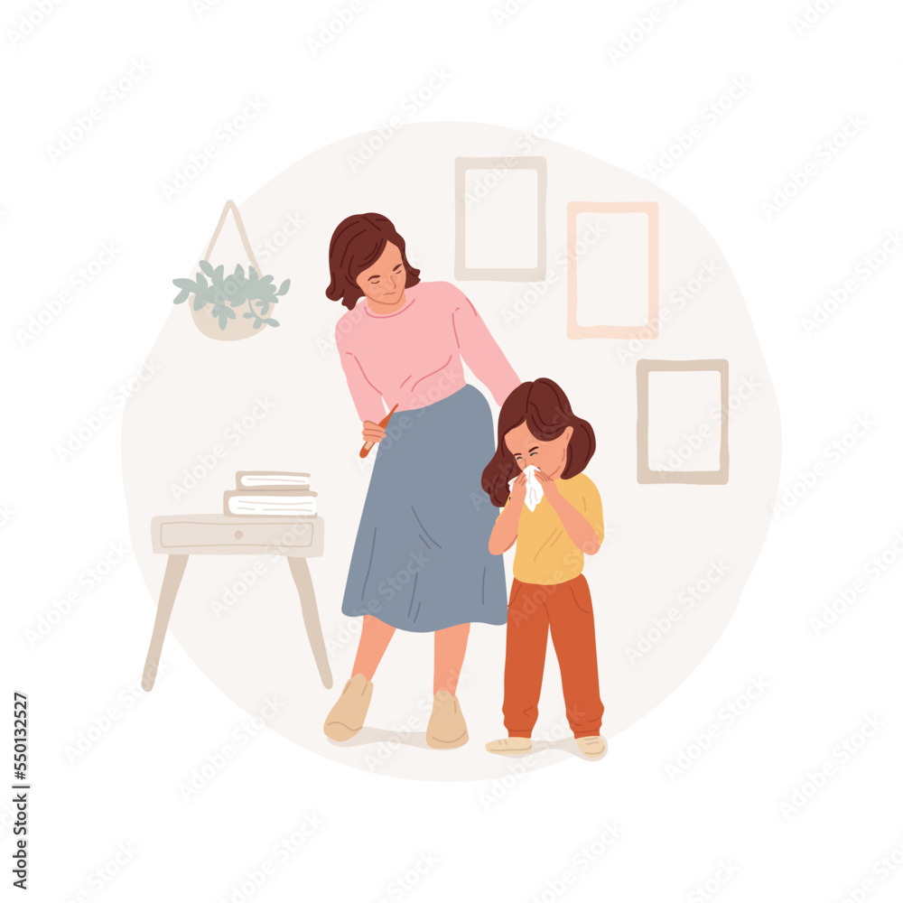 Flu symptoms isolated cartoon vector illustration. Kid sneezing and ...