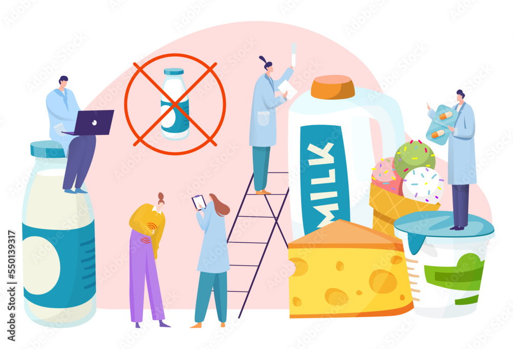 Doctor scientific research people lactose intolerance, tiny character ...