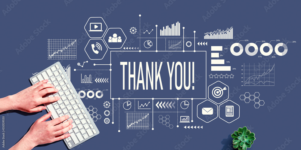 Thank you message with person using a computer keyboard Stock Photo ...