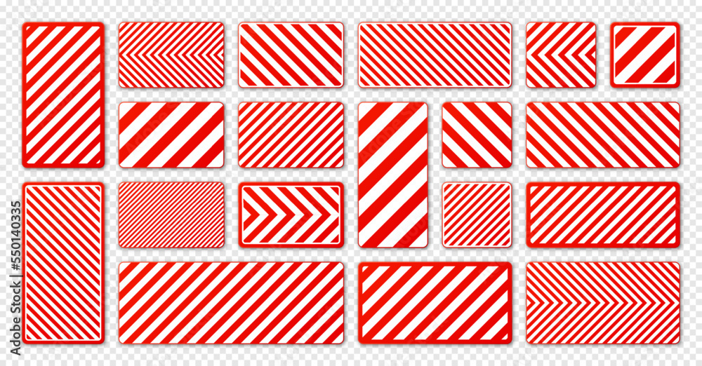 Various white and red warning signs with diagonal lines. Attention ...