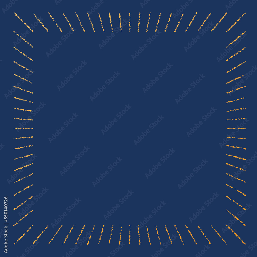 Gold square frame with sunbeams. Golden foil embossed border with ...