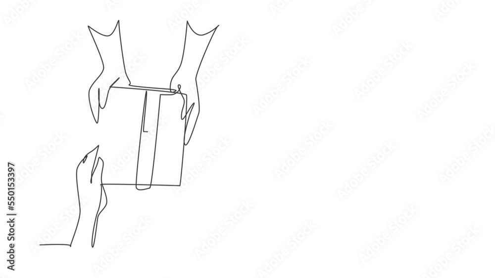 Self drawing animation of single one line draw gives gift box presents ...