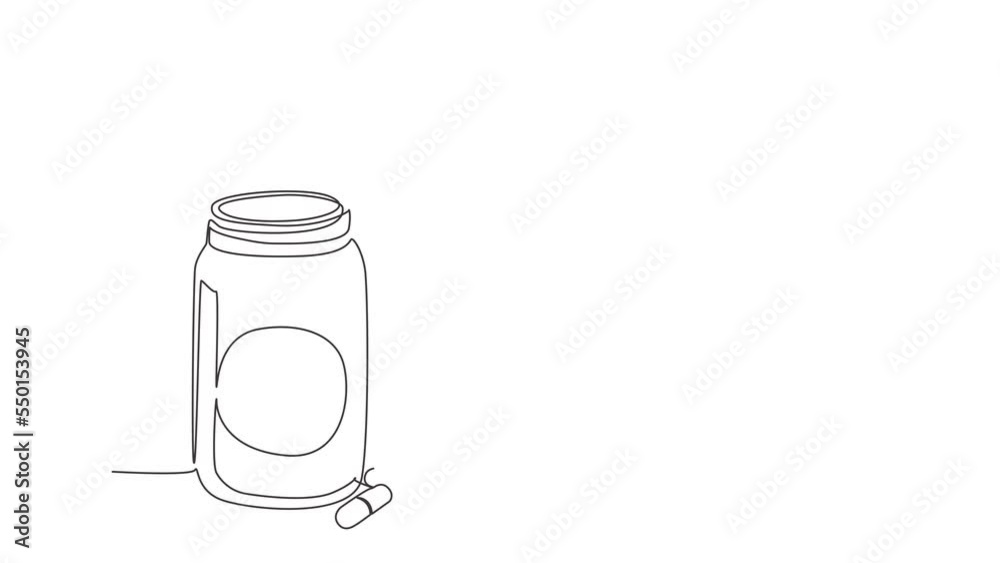 Animated self drawing of continuous line draw pill bottle. Capsules ...