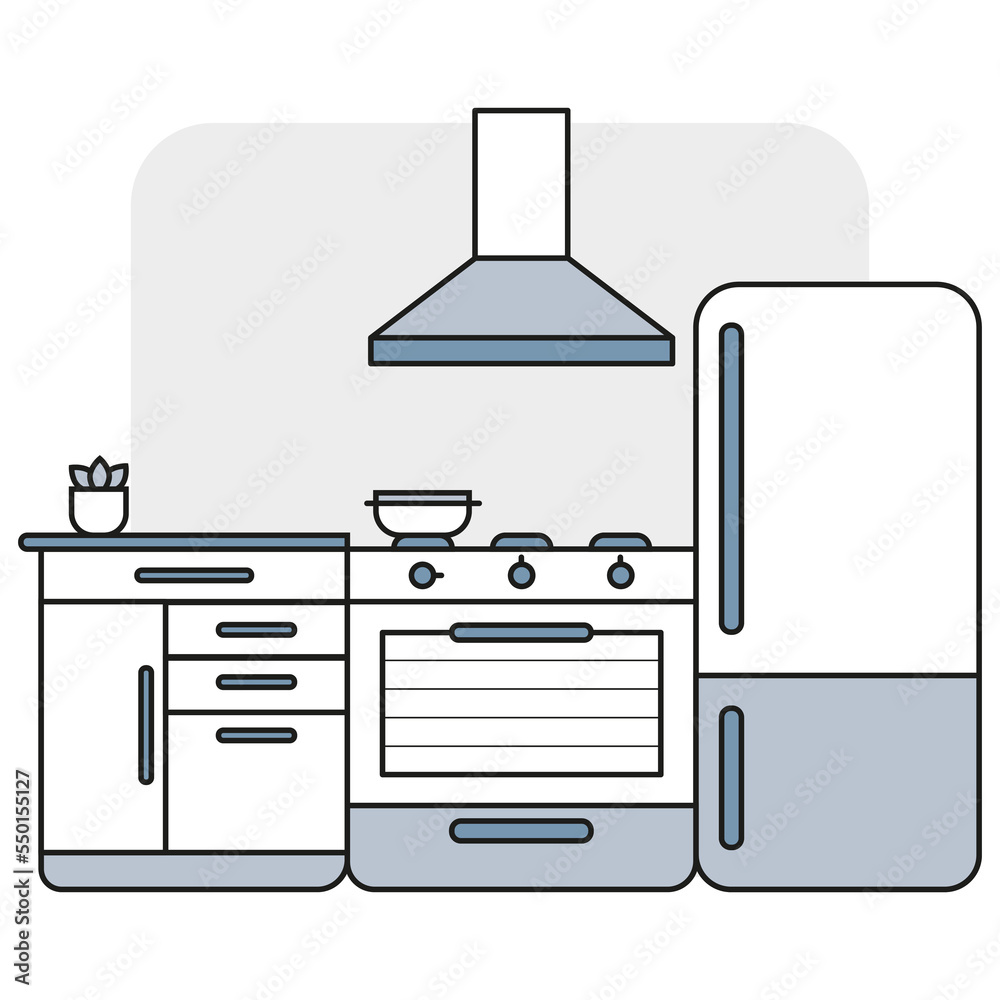 Kitchen drawing in flat style. Cooking background. Modern cartoon image ...