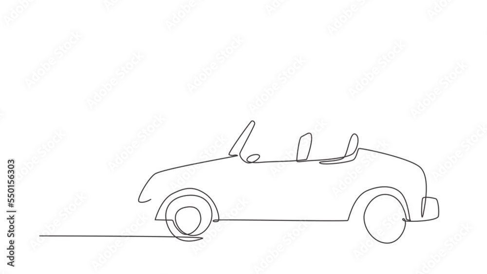 Self drawing animation of single line draw side view retro convertible ...