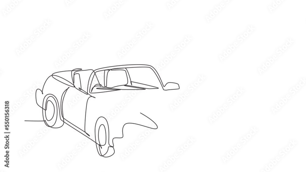 Self drawing animation of single line draw retro convertible sports car ...