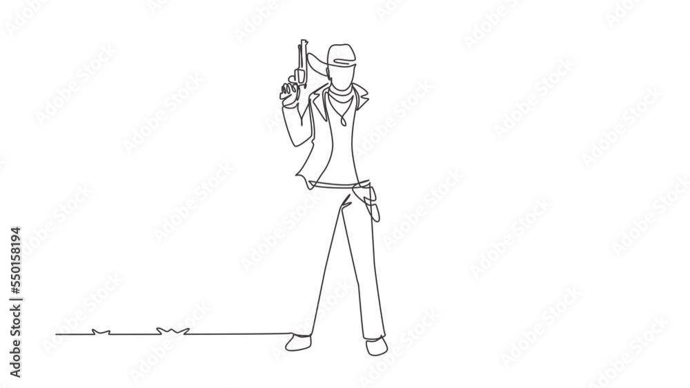 Animated self drawing of continuous line draw American cowboys holding ...