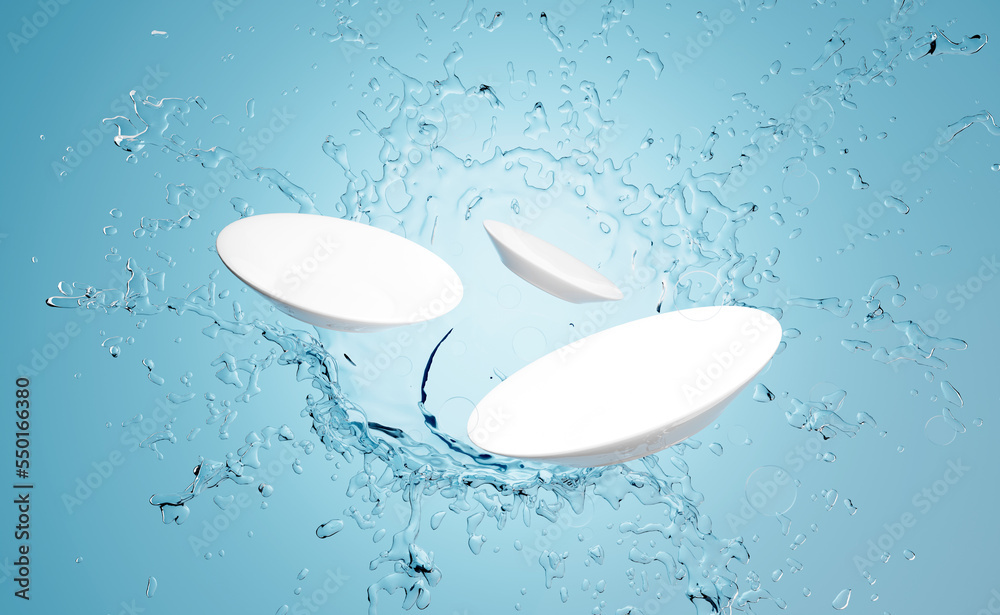 clean white dish with water splash for dish washing liquid, detergent ...