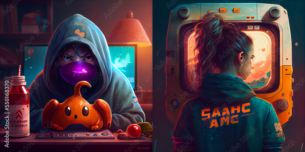 Kids playing video game, gamers, children in game, the alien in the ...