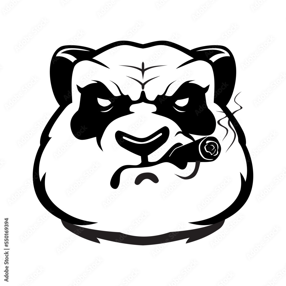 Tough Panda Smoke Cigar Mascot, Bear Head with Attitude Illustration ...