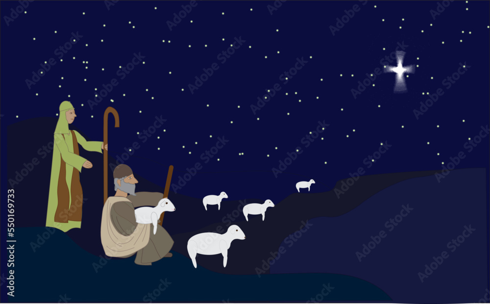Shepherds in the field Stock Vector | Adobe Stock
