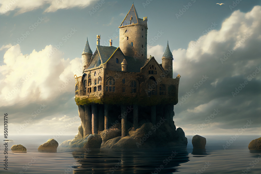 Fantasy Castle floating above everything else Stock Illustration ...