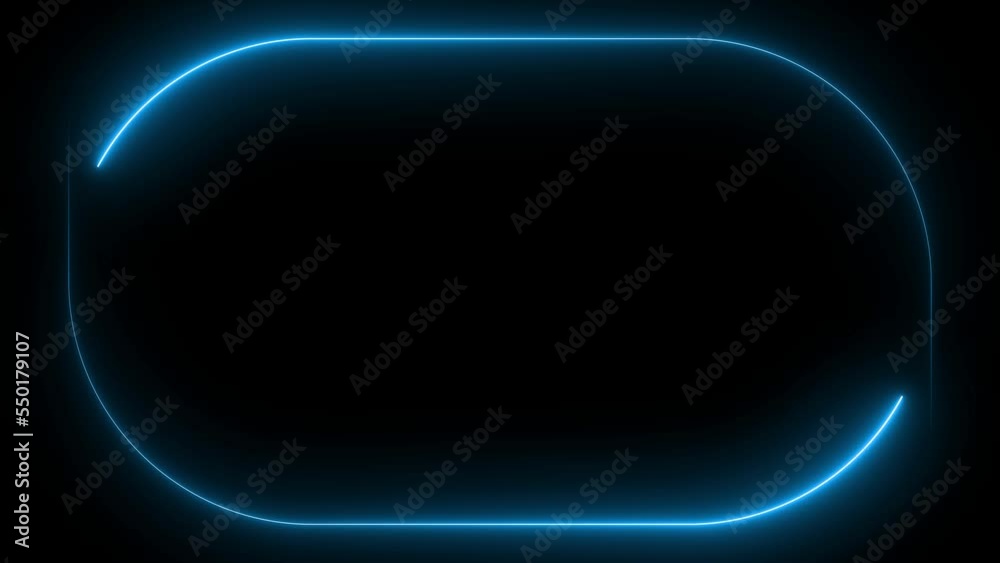 Blue neon light frame border on black background with glowing lines ...