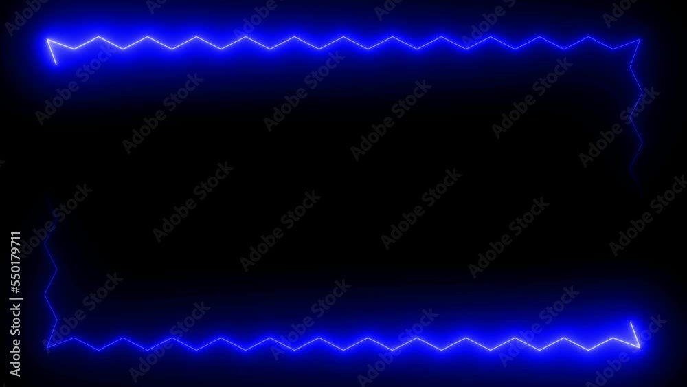 Blue neon light frame border on black background with glowing lines ...