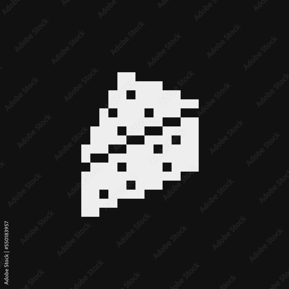 Cheese piece pixel art icon, emoji. Isolated vector illustration. 1-bit ...