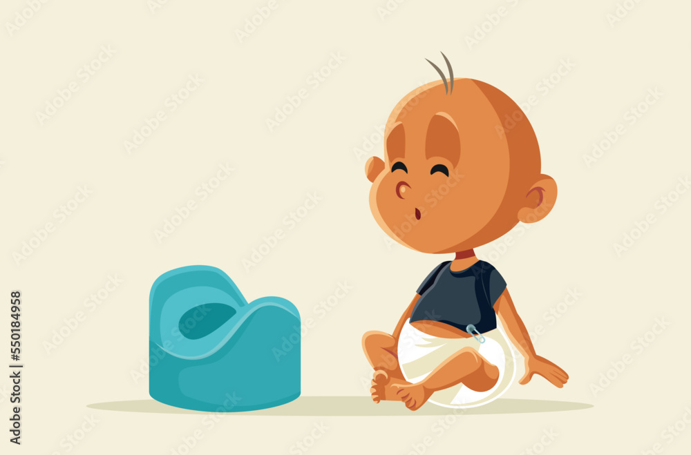 Little Baby Curious About Potty Training Vector Cartoon Illustration ...