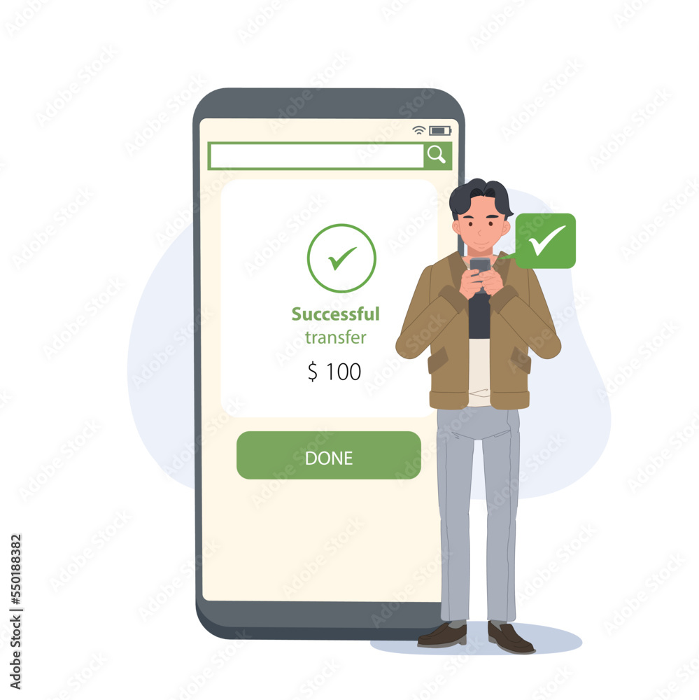 Online banking concept. successful electronic money transfer. man using ...