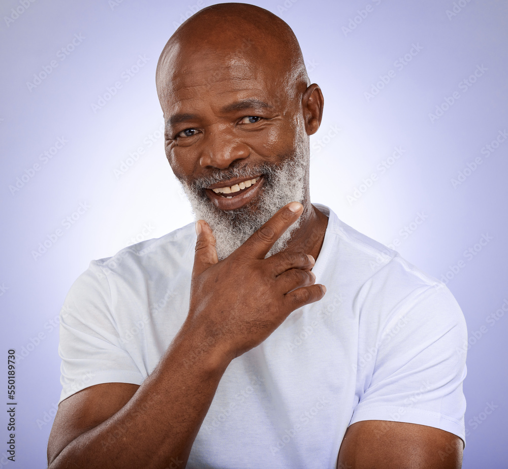 Studio portrait of happy senior black man with smile, confident face ...