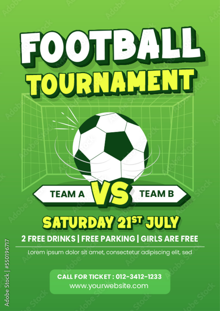Football tournament, sport event poster or flyer design template easy ...