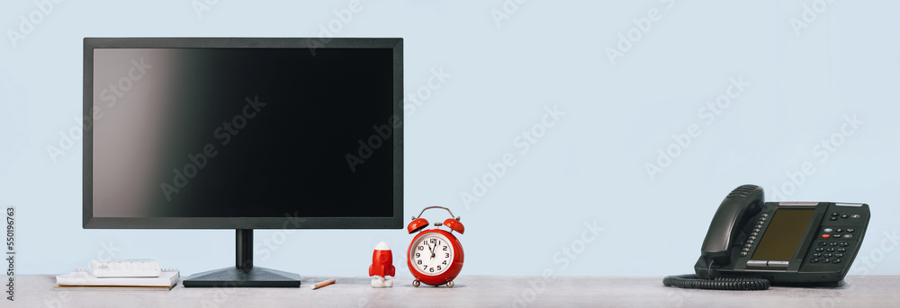 Computer monitor mockup for your design and alarm clock rocket and ...