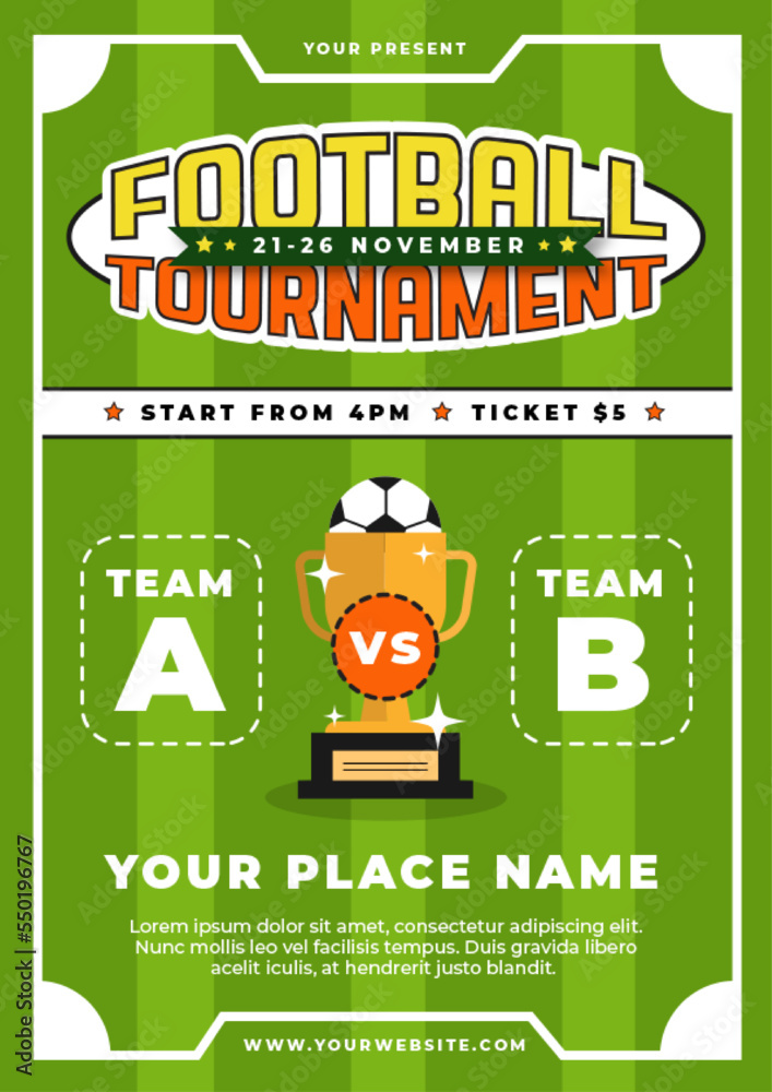 Football tournament, sport event poster or flyer design template easy ...
