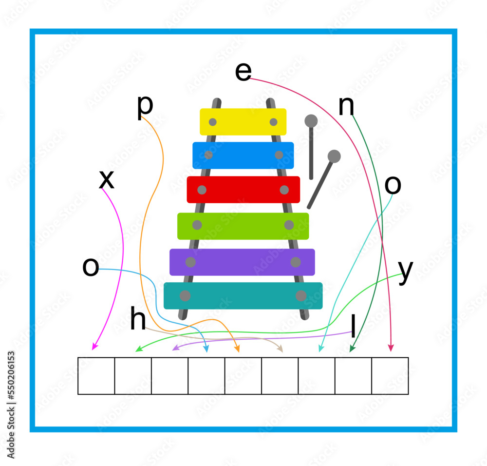 Puzzle game for children. Cartoon xylophone. Read the word. Vector ...