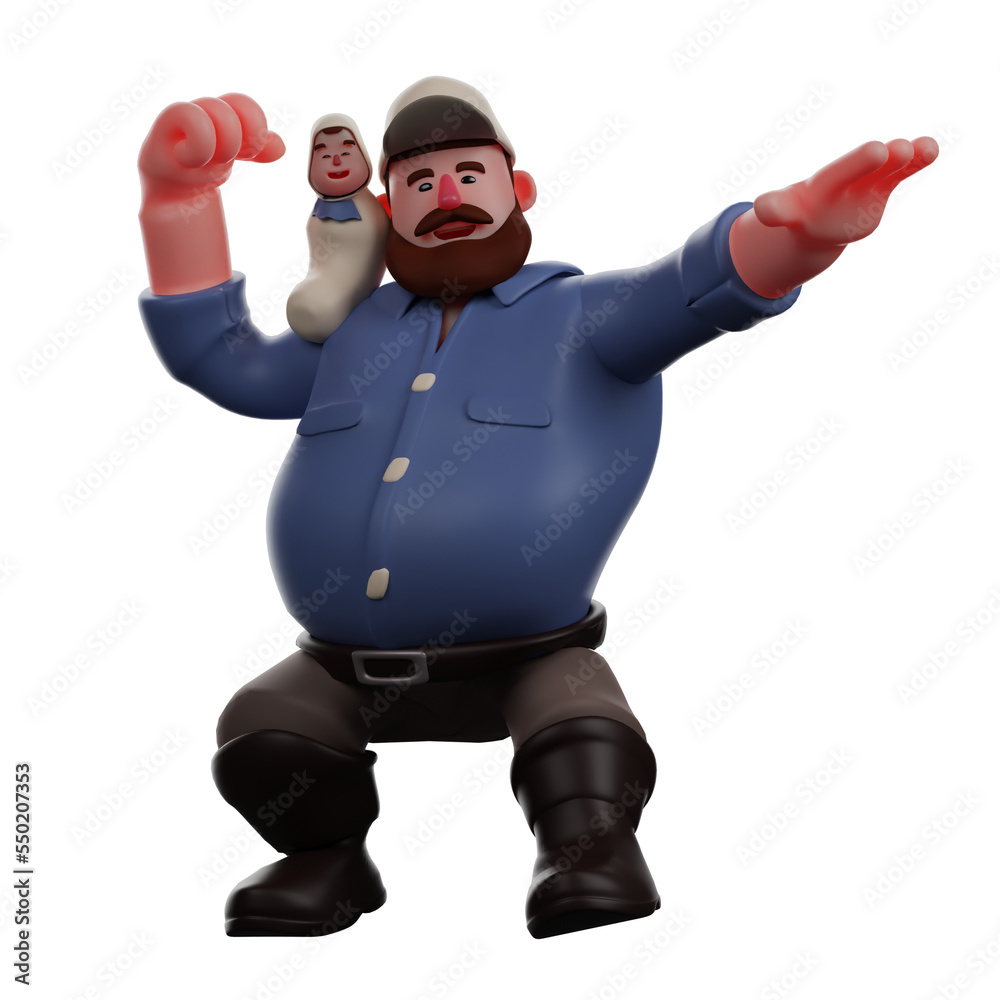 3D illustration. 3D Cartoon Image of Super Dad character with a baby on ...
