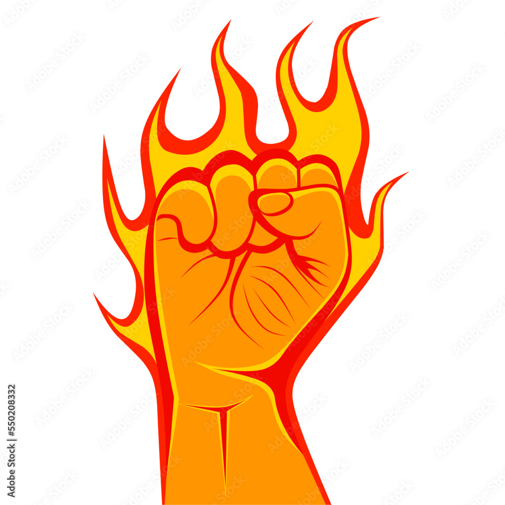 Fire fist vector illustration on white background. Fiery red fist. Logo ...