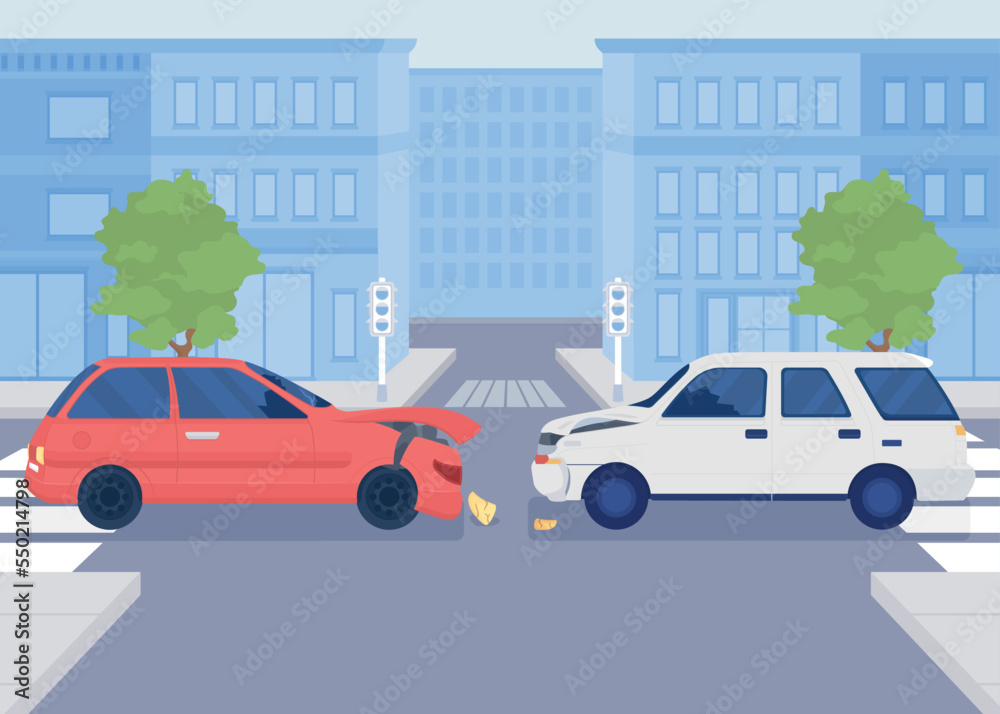 Traffic collision flat color vector illustration. Car accident ...
