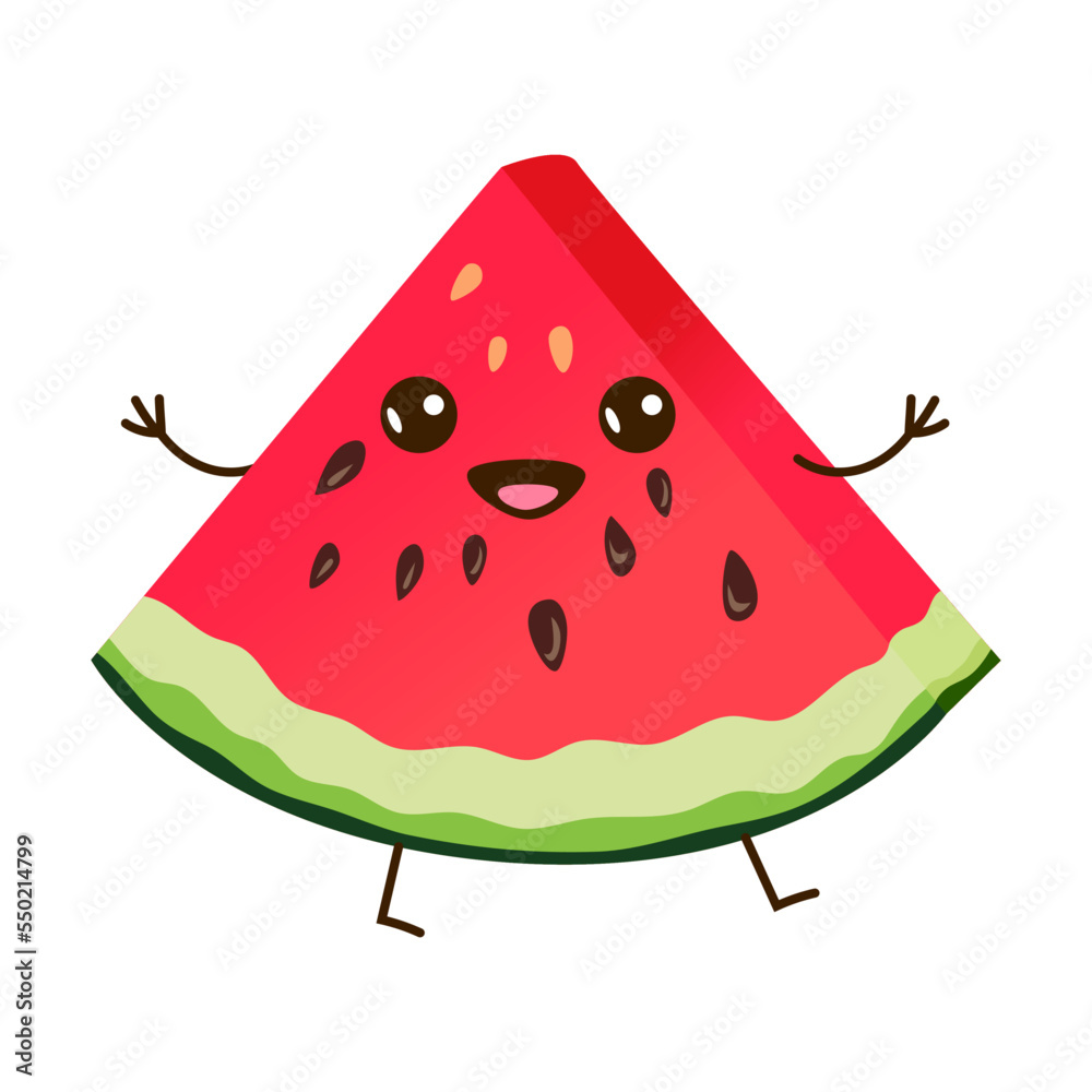 Slice of ripe watermelon. Cute cartoon fruit with funny face cartoon ...