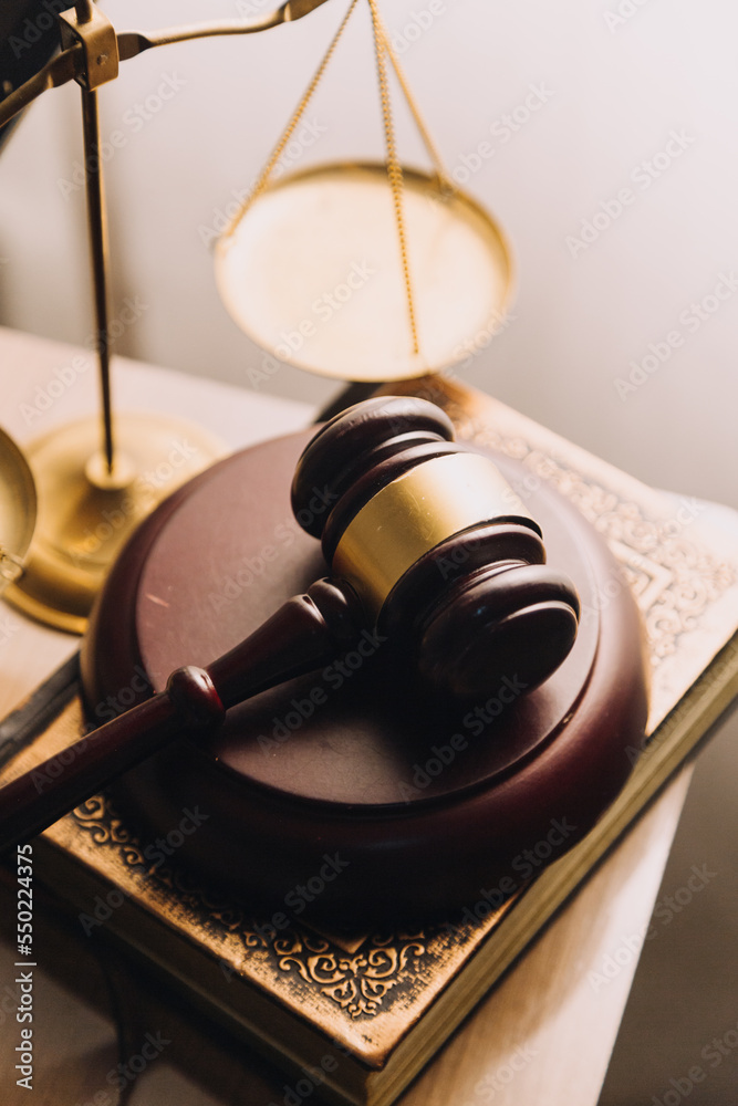 Justice and law concept.Male judge in a courtroom with the gavel ...