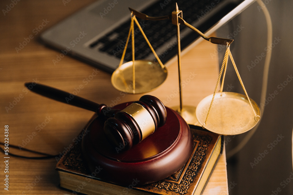 Justice and law concept.Male judge in a courtroom with the gavel ...