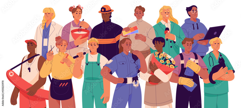 People of different professions, group portrait. Workers of diverse ...
