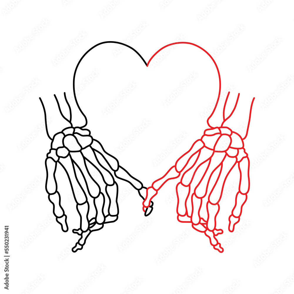 two skeleton hands making a pinky promise.hands joined to form a heart ...
